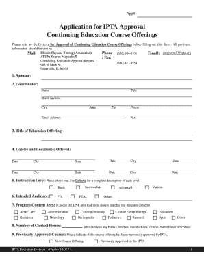 Fillable Online App# Application for IPTA Approval Continuing Education ...