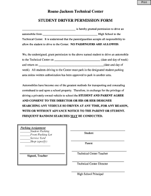 Fillable Online Print RoaneJackson Technical Center STUDENT DRIVER ...