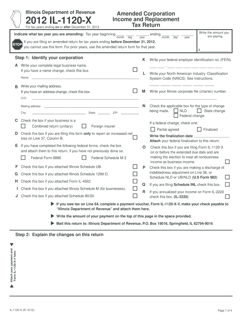 Fillable Online 2012 IL-1120-X - formupack Fax Email Print - pdfFiller