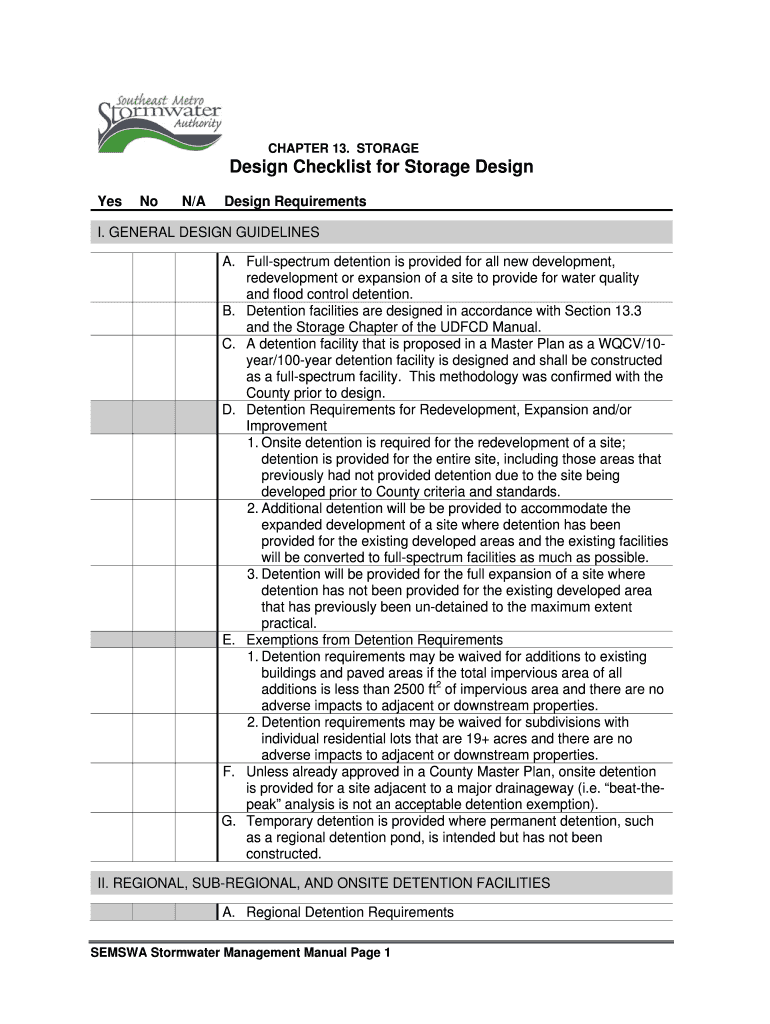 Fillable Online semswa CHAPTER 13 STORAGE Design Checklist for Storage ...