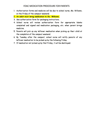 Fillable Online FOAC medication procedures and authorization form Fax ...