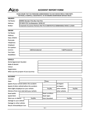 Fillable Online alcovanhire co ACCIDENT REPORT FORM - Alco Van Hire ...