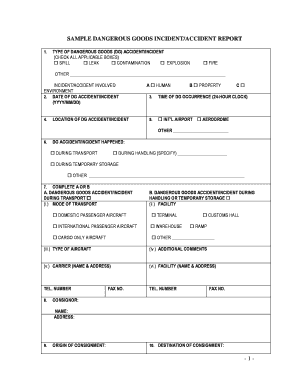 Fillable Online SAMPLE DANGEROUS GOODS INCIDENTACCIDENT REPORT Fax ...