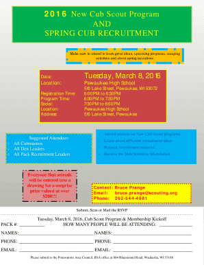 Fillable Online 2016 New Cub Scout Program AND SPRING CUB RECRUITMENT ...