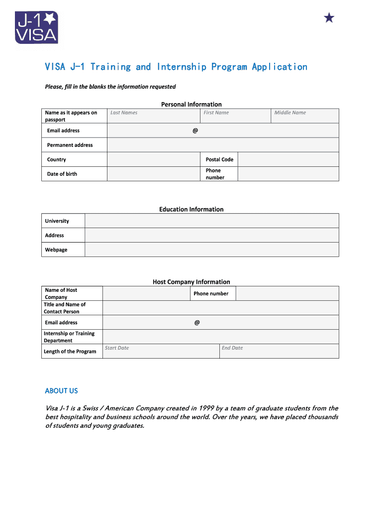 Fillable Online VISA J-1 Training and Internship Program Application ...