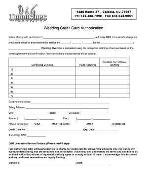 Fillable Online Wedding Credit Card Authorization - dg-limocom Fax ...