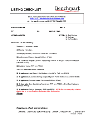 Fillable Online Listing Checklist.doc Fax Email Print - pdfFiller