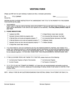Fillable Online VESTING FORM (Please use ONE form for each individual ...