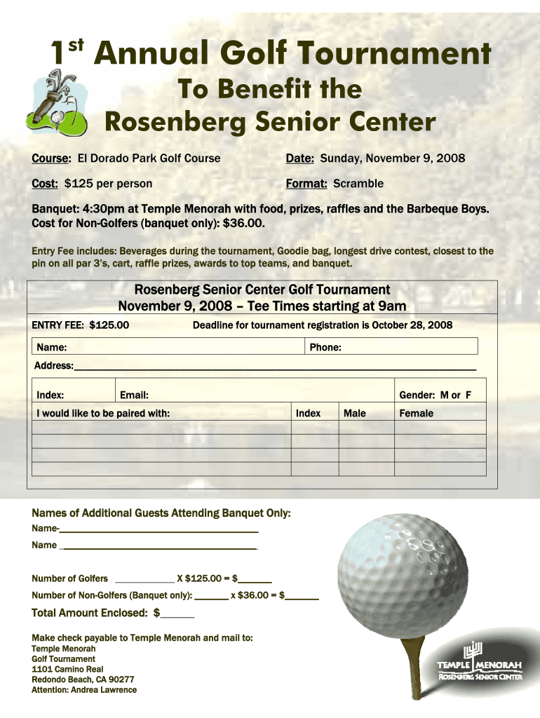 Fillable Online templemenorah St Annual Golf Tournament - Temple ...