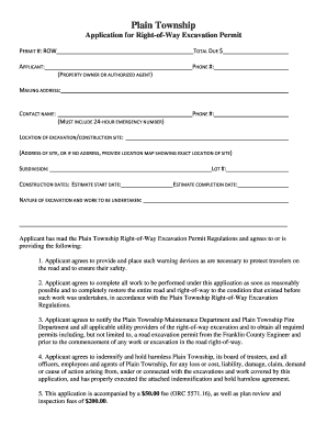 Fillable Online ROW Permit Application - plaintownshiporg Fax Email ...