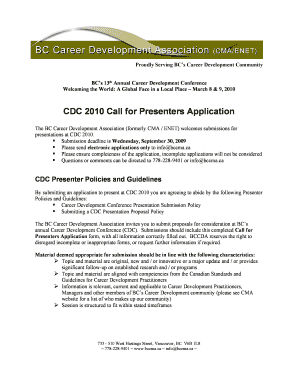 Fillable Online bccda Call for Presenters Application 2010 for Website ...
