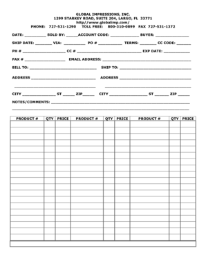 Fillable Online GLOBAL IMPRESSIONS ORDER FORMdoc Fax Email Print - pdfFiller