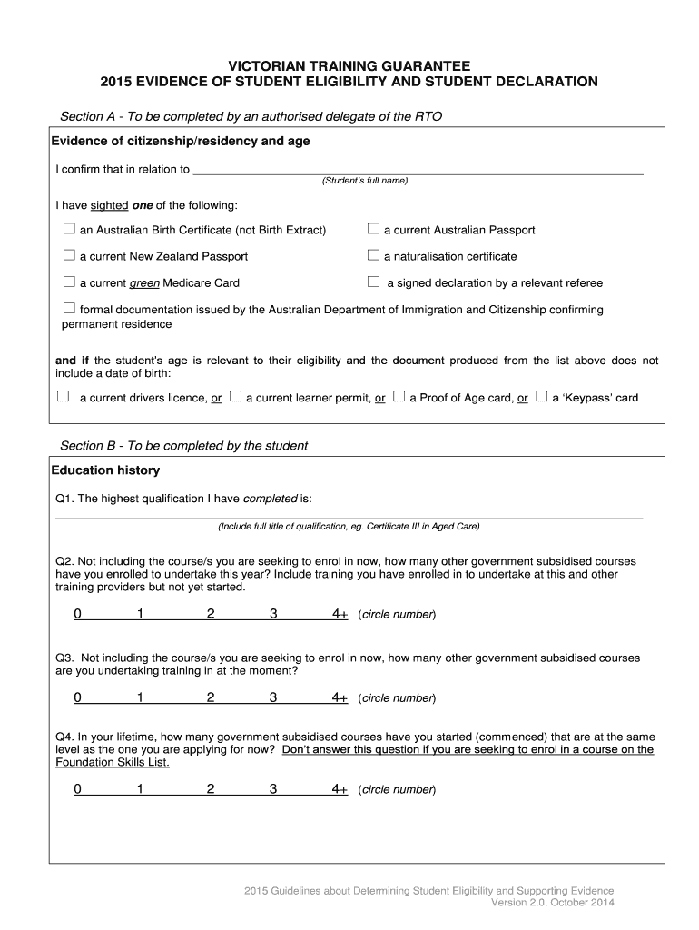 Fillable Online traincqu edu 2015 Student Eligibility and Supporting ...