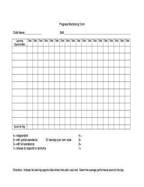 Fillable Online pbisnetwork Progress Monitoring Form Child Name Skill ...