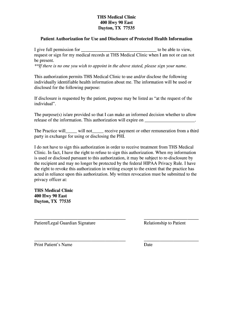 Fillable Online THS Medical Clinic Fax Email Print - pdfFiller