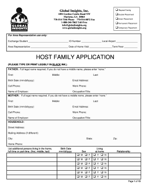 Fillable Online HOST FAMILY APPLICATION - Global Insights Youth Fax ...