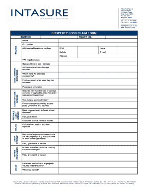 Fillable Online intasure co PROPERTY LOSS CLAIM FORM - Intasure ...