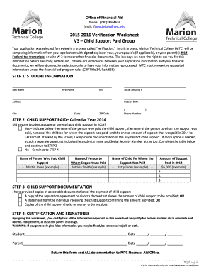 Fillable Online mtc 2015-2016 Verification Worksheet V3 Child Support Paid Group - mtc Fax Email ...