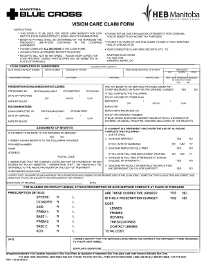 Fillable Online VISION CARE CLAIM FORM - HEB Manitoba Fax Email Print ...