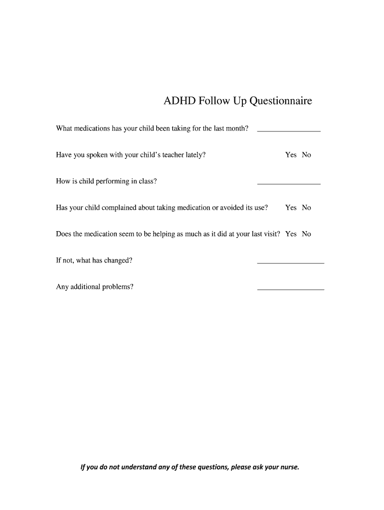 Fillable Online ADHD Follow Up Questionnaire Fax Email Print - pdfFiller