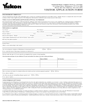 Fillable Online justice gov yk VISITOR APPLICATION FORM - Yukon Fax ...