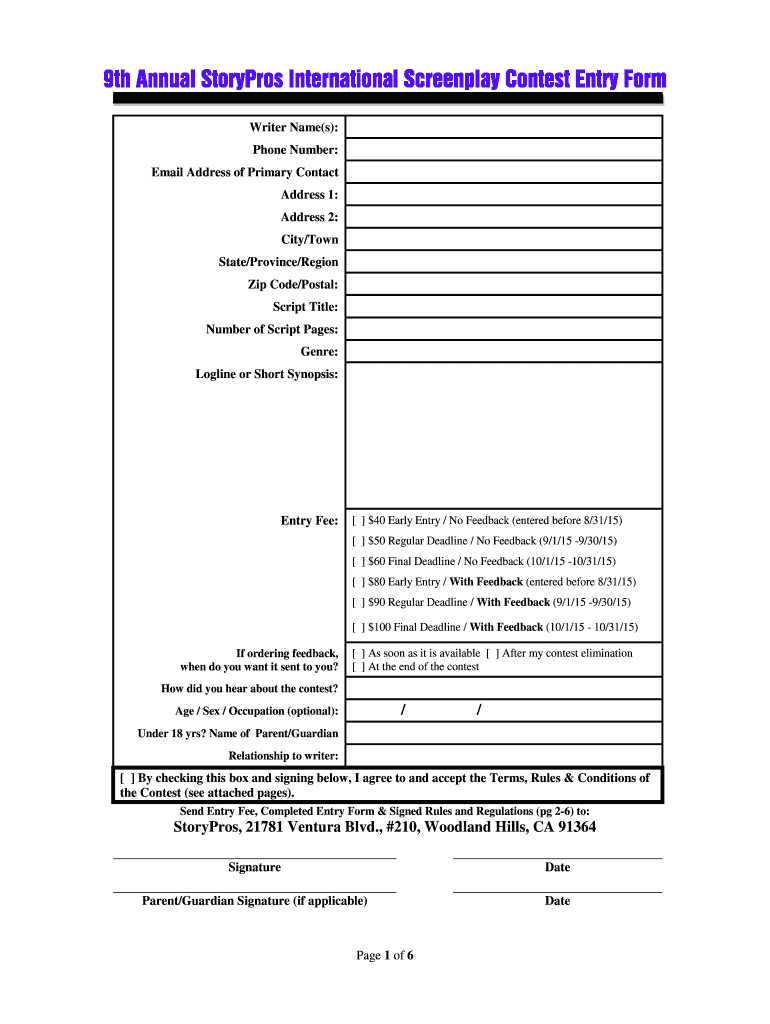 Fillable Online Printable entry form and release form - StoryPros Fax ...