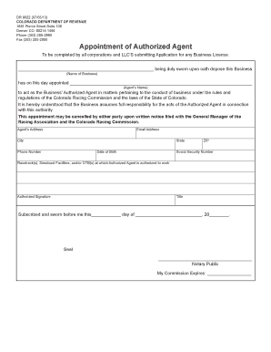 Fillable Online colorado Appointment of Authorized Agent - Coloradogov ...