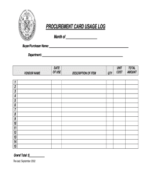 Fillable Online PROCUREMENT CARD USAGE LOG - Wikispaces Fax Email Print ...