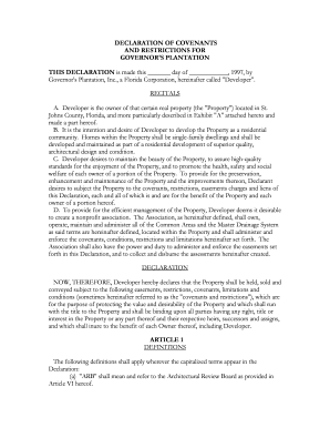 Fillable Online DECLARATION OF COVENANTS - Governor39s Plantation Fax ...