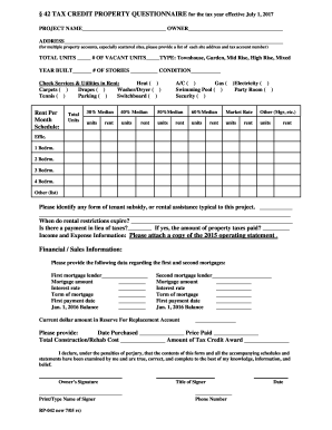 Fillable Online 42 TAX CREDIT PROPERTY QUESTIONNAIRE for the tax year ...