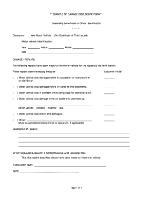 Fillable Online flada EXAMPLE OF DAMAGE DISCLOSURE FORM Disclosure ...