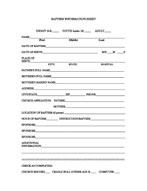 Fillable Online BAPTISM IMFORMATION SHEET - Object Storage Fax Email ...