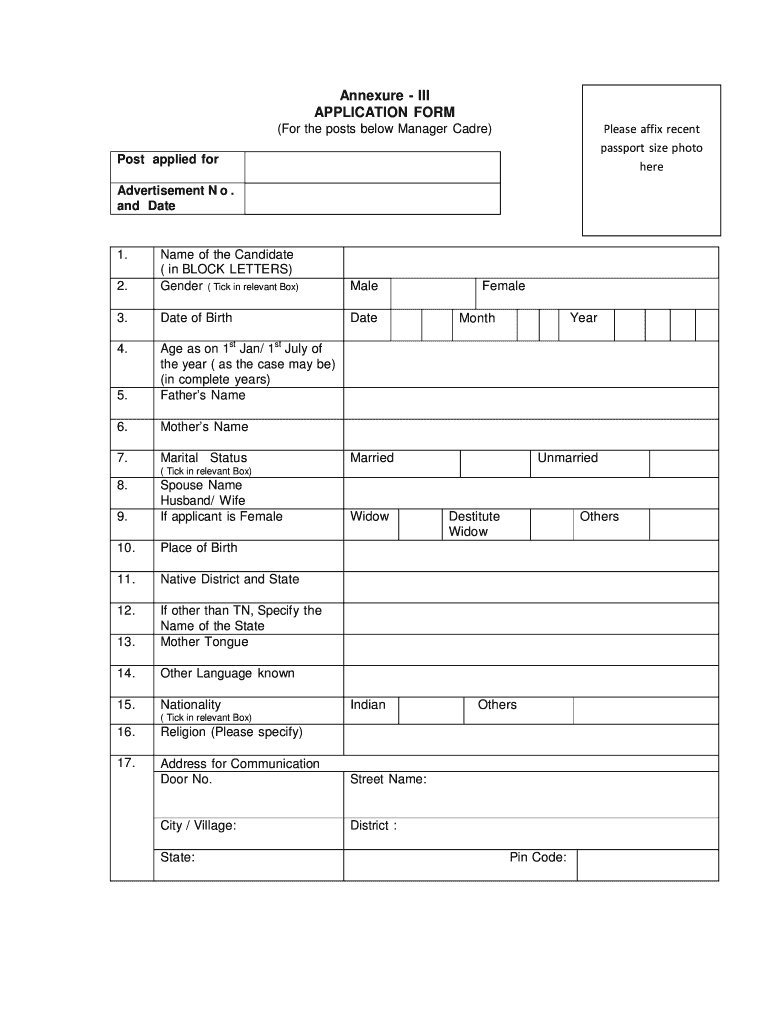 Fillable Online Annexure - III APPLICATION FORM Fax Email Print - pdfFiller