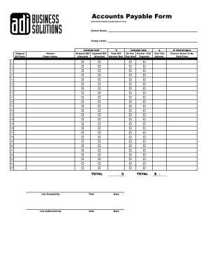 Fillable Online Accounts Payable Form - ADI Business Solutions Fax ...