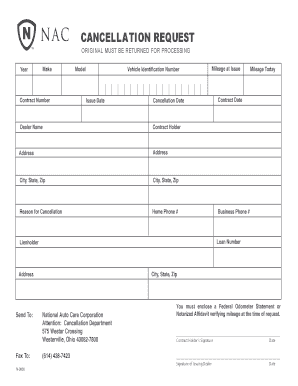 Fillable Online NAC CANCELLATION REQUEST - AMI Solution Fax Email Print ...