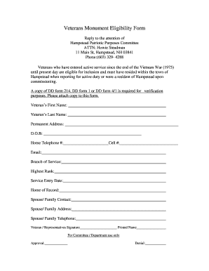 Fillable Online hampsteadnh Veterans Monument Eligibility Form ...