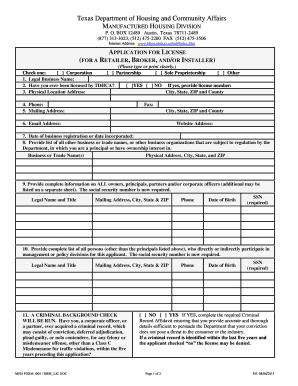 Fillable Online tdhca state tx LICENSE APPLICATION FOR A RETAILER ...