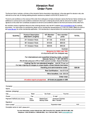 Fillable Online Abrasion Rod Order Form - narrowfabricsifaicom Fax ...