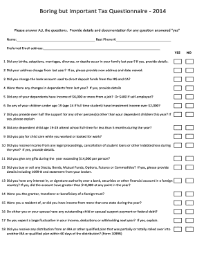 Fillable Online Boring but Important Tax Questionnaire - 2014 Fax Email ...