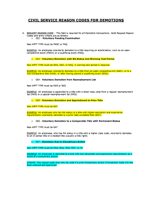 Fillable Online CIVIL SERVICE REASON CODES FOR DEMOTIONS Fax Email ...