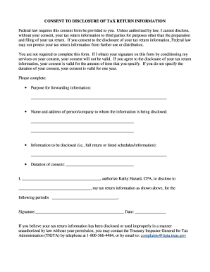 Fillable Online CONSENT TO DISCLOSURE OF TAX RETURN INFORMATIO1.doc Fax ...