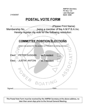 Fillable Online ampba asn POSTAL VOTE FORM - AMPBA - ampba asn Fax ...