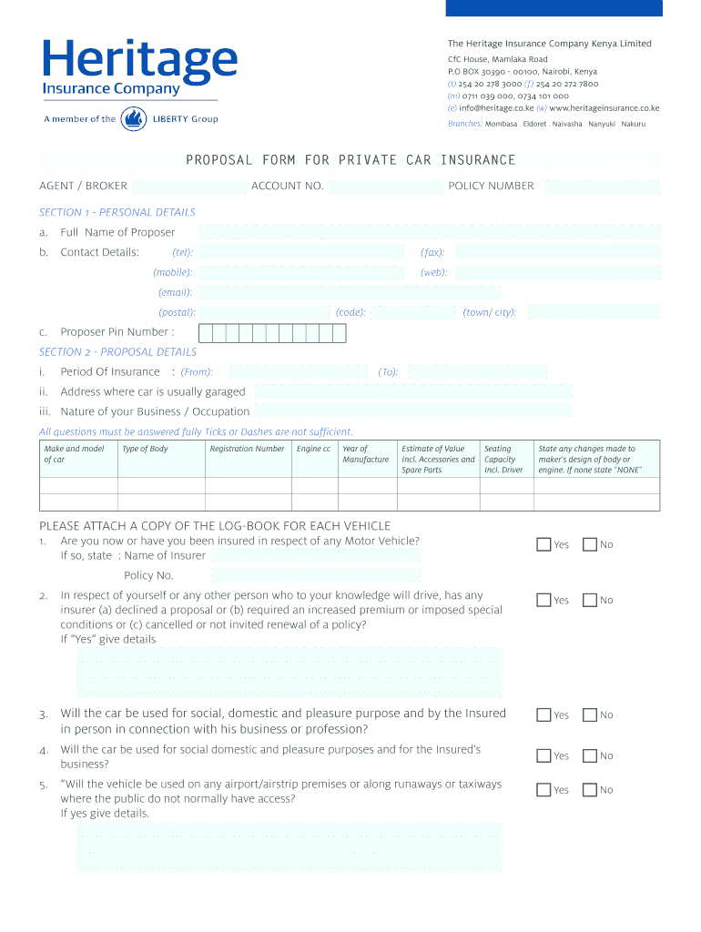 Fillable Online PROPOSAL FORM FOR PRIVATE CAR INSURANCE Fax Email Print ...