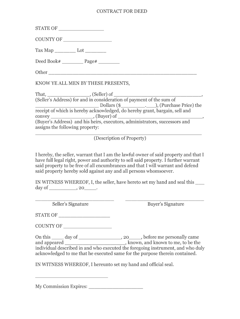 Fillable Online CONTRACT FOR DEED - LegalFormsorg Fax Email Print ...