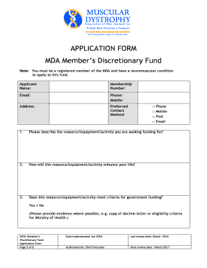 Fillable Online mda org APPLICATION FORM MDA Members Discretionary Fund ...