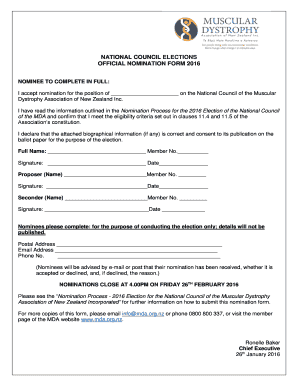 Fillable Online mda org NATIONAL COUNCIL ELECTIONS OFFICIAL NOMINATION ...