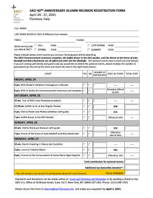 Fillable Online SACI 40TH ANNIVERSARY ALUMNI REUNION REGISTRATION FORM ...