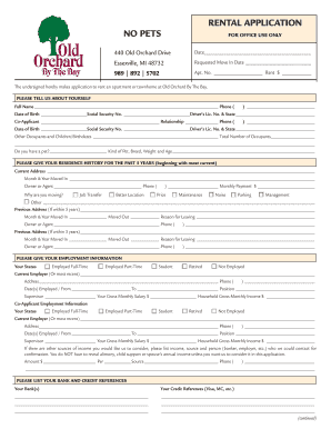Fillable Online RENTAL APPLICATION NO PETS FOR OFFICE USE ONLY Fax ...
