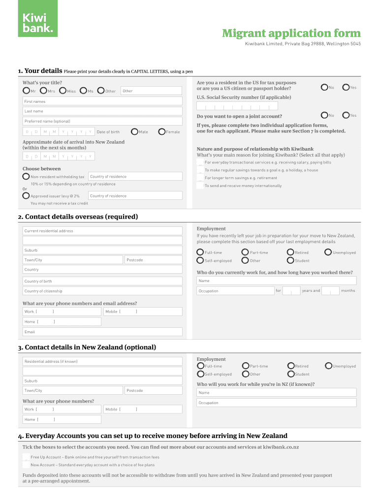 Fillable Online Migrant application form - kiwibankconz Fax Email Print ...
