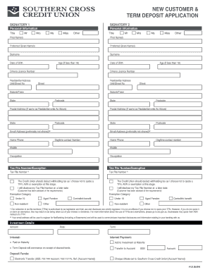 Fillable Online New Customer and Term Deposit Form - sccucomau Fax ...